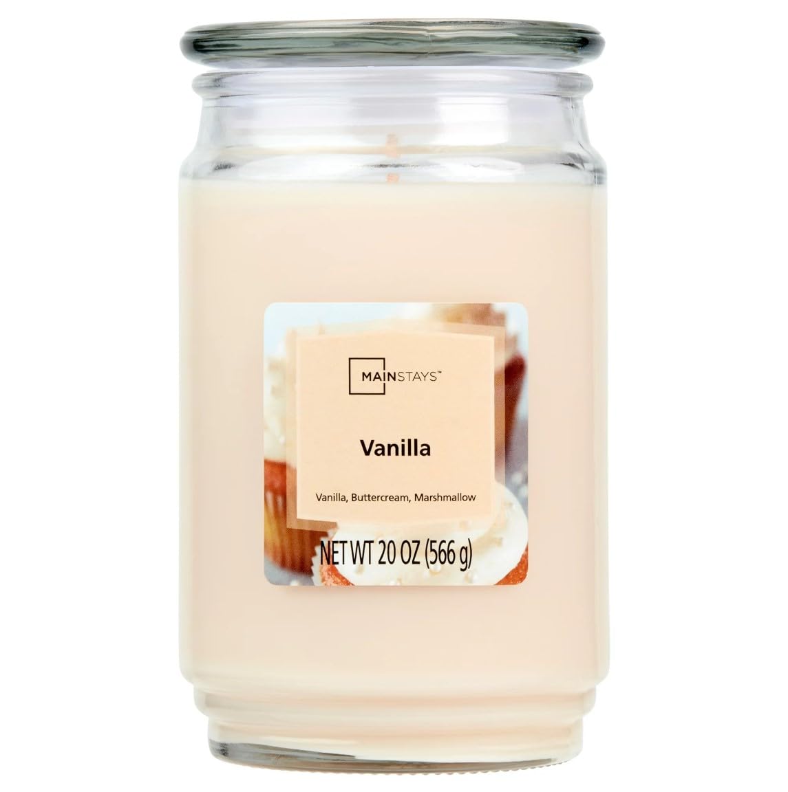Mainstays Vanilla Scented Single-Wick Large Glass Jar Candle, 20 oz, Over 100-120 Hours of Burn Time