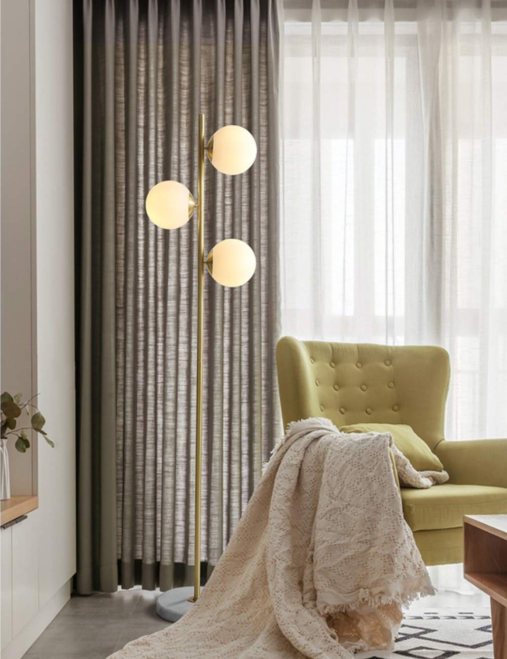 Dellemade LED Floor Lamp,3 Glass Globes Floor Light,LED Bulbs Included,Golden