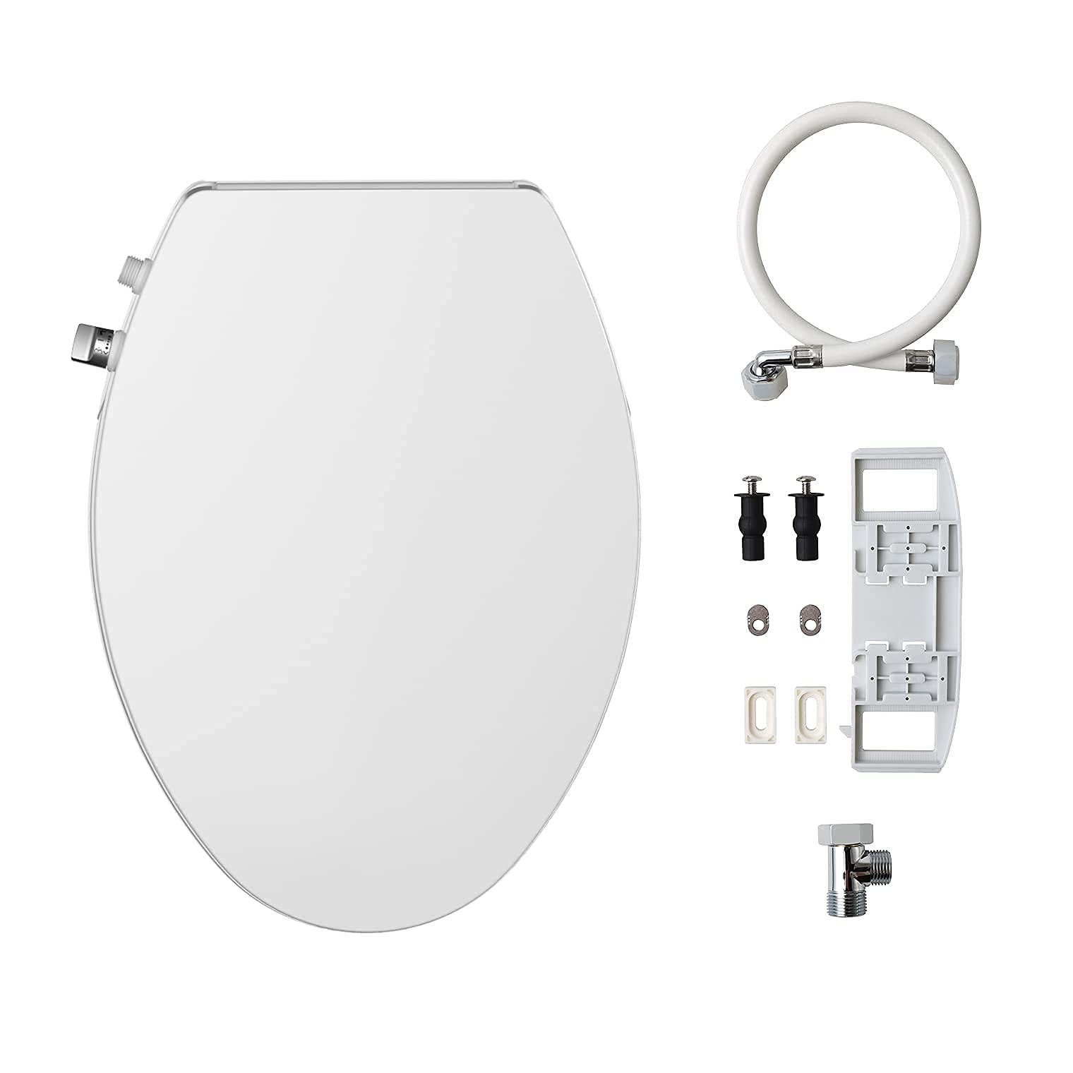 R&T Non-Electric Bidet Toilet Seat Elongated Self-Cleaning Dual Spray Nozzles for Rear & Feminine Wash