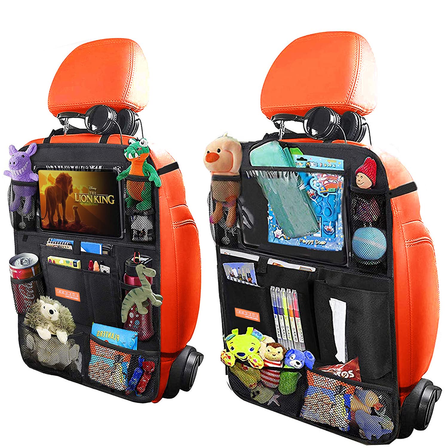 Car Backseat Organizer for Kick Mat, Extended Size and Larger Pockets Car Back Seat Protector with 11" Screen Tablet Holder + 19 Storage Pockets for Toy Bottle Tissue Box Travel Accessories (2 Pack)