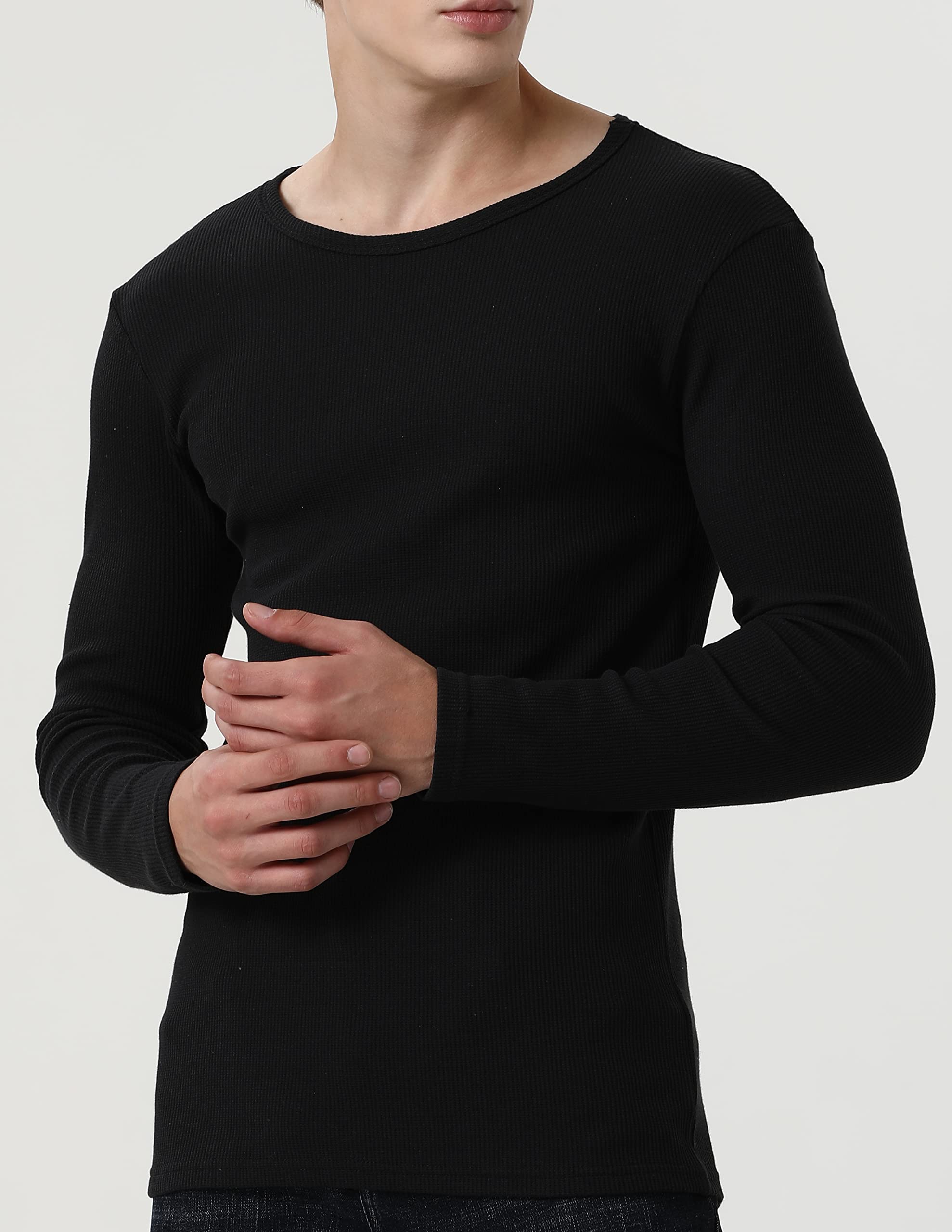Comfneat Men's 2-Pack Thermal Long Sleeve Undershirt Waffle Knit Soft Comfy Crew Neck Underwear Top (Light Grey Melange + Navy 2-Pack, XL)