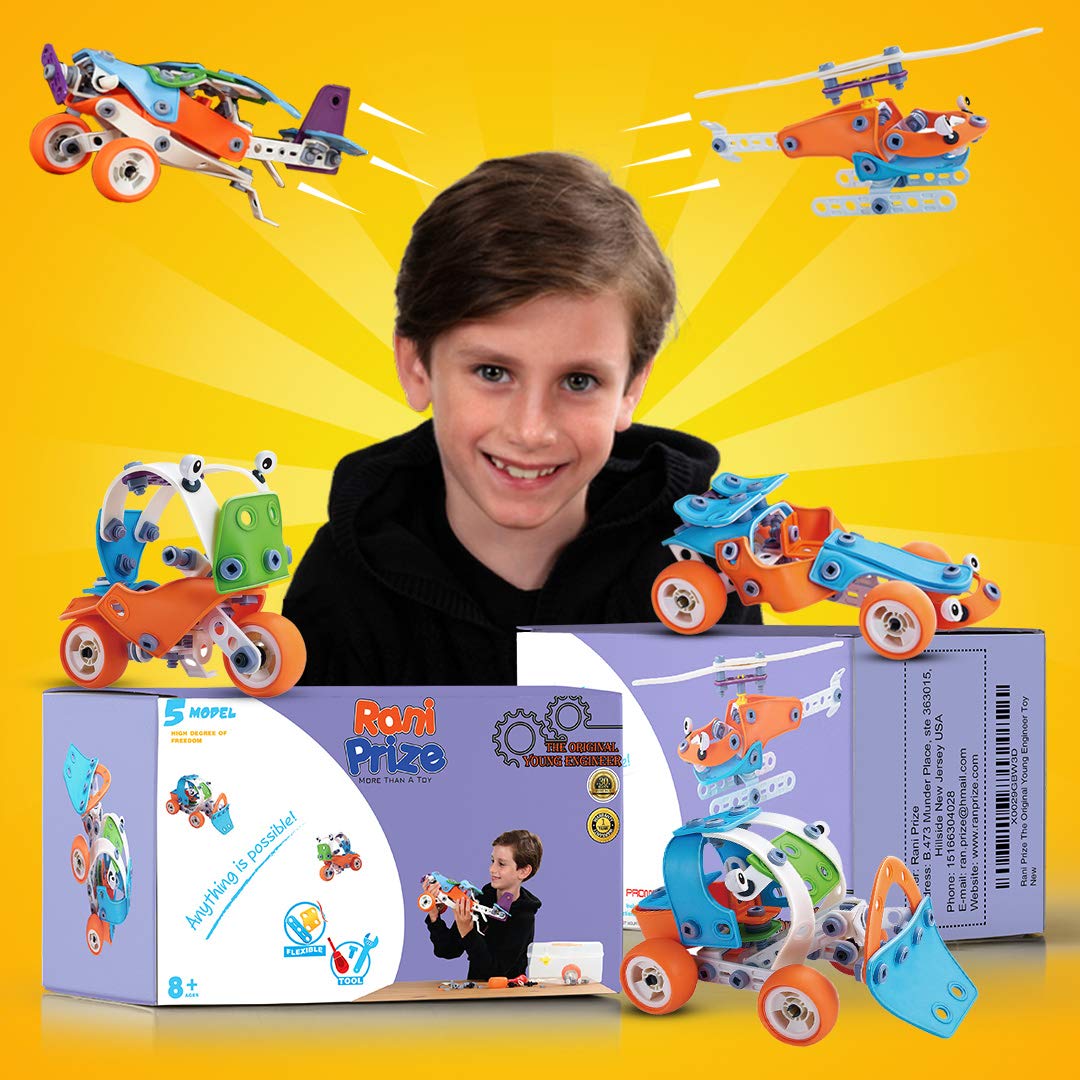 STEM Learning Toys for 6-8 Year-Old Boys & Girls. Building Toy Set, Early Learning Construction, 132 Pc Kit Set, Fun and Creative Educational Models (5 in 1), Includes Toolbox Storage, Best Toy Gifts