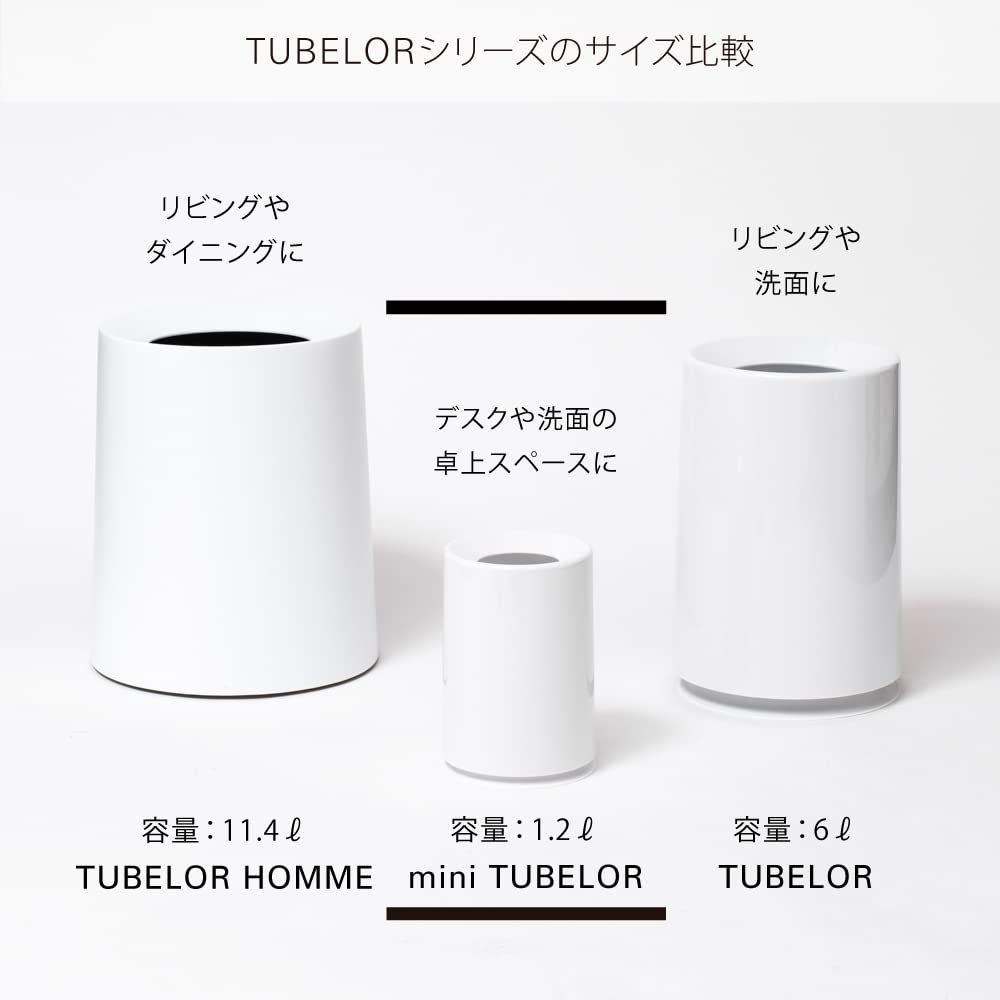 Ideaco TUBELOR Mini Designer Round Countertop Trash Can, Conceals Any Plastic Bag 0.3 Gal, Gloss White