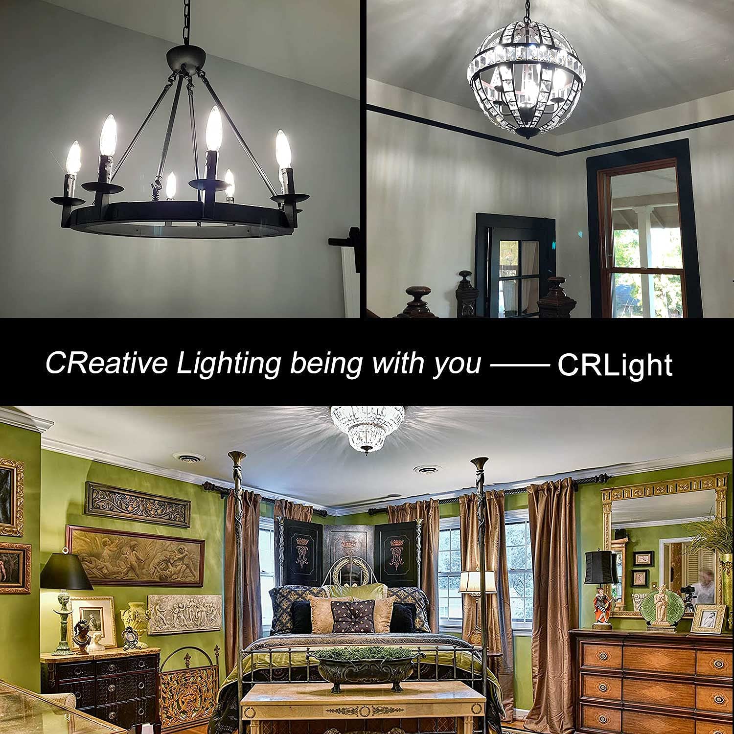 CRLight 10W High Brightness Dimmable LED Candelabra Bulb 5200K Daylight White, 90W Equivalent 900LM E12 LED Bulbs, Upgraded Lengthened B11 Clear Glass Chandelier Light Bulbs, 4 Pack