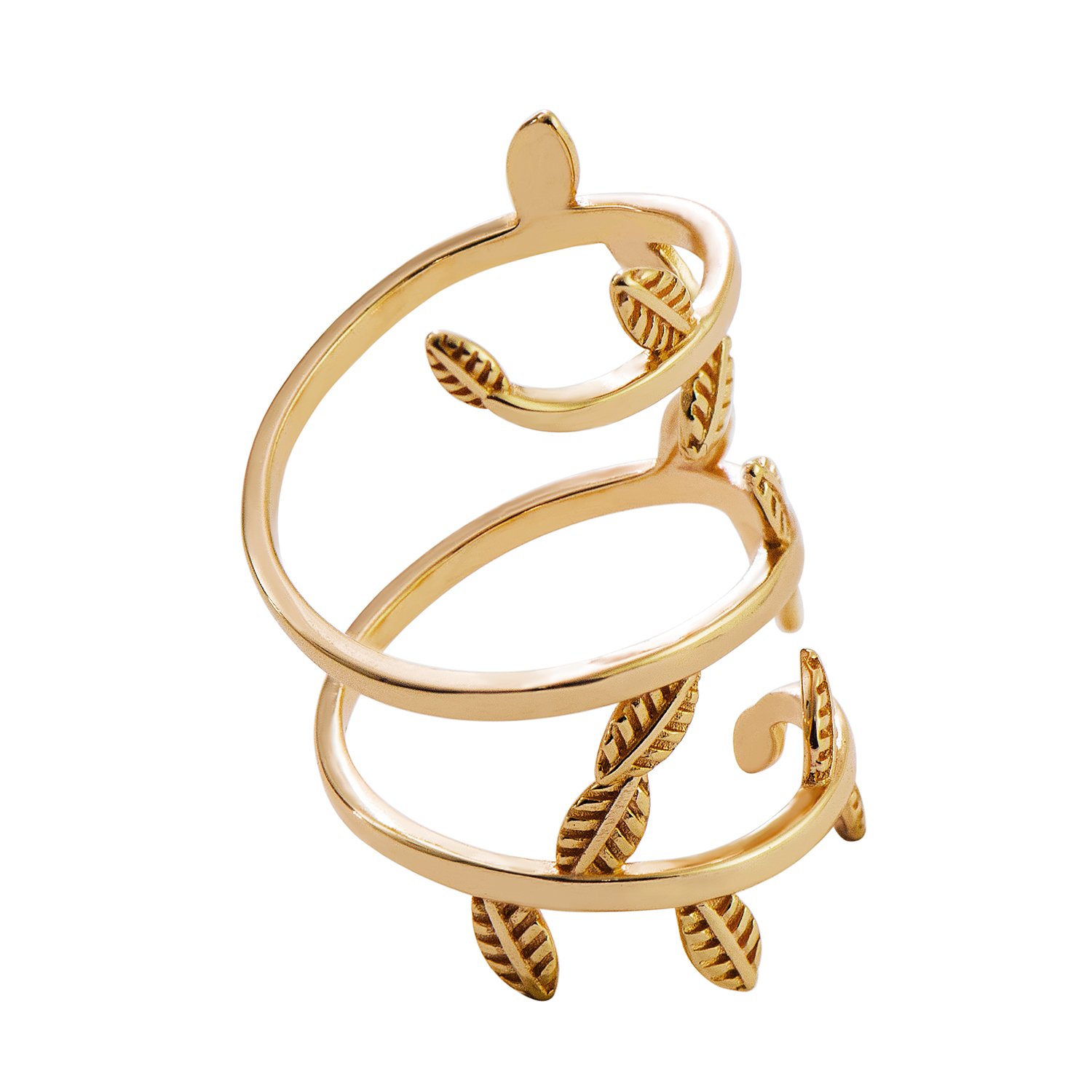 CISHOP 14K Gold Plated Sterling Silver Stack Vintage Above Knuckle Rings Spiral Band Finger Rings Jewelry(Spiral leaf)