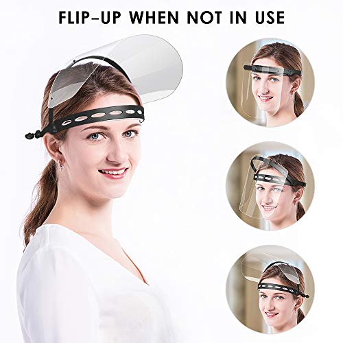 EWA Adjustable Face Shield(2pack+10visors), All-Round Protection Cap with Clear Anti-Fog Shields, Lightweight Transparent Face Shields(2 Support Frame + 10 Replaceable Visors+ 4 Sponge Strips)-Black