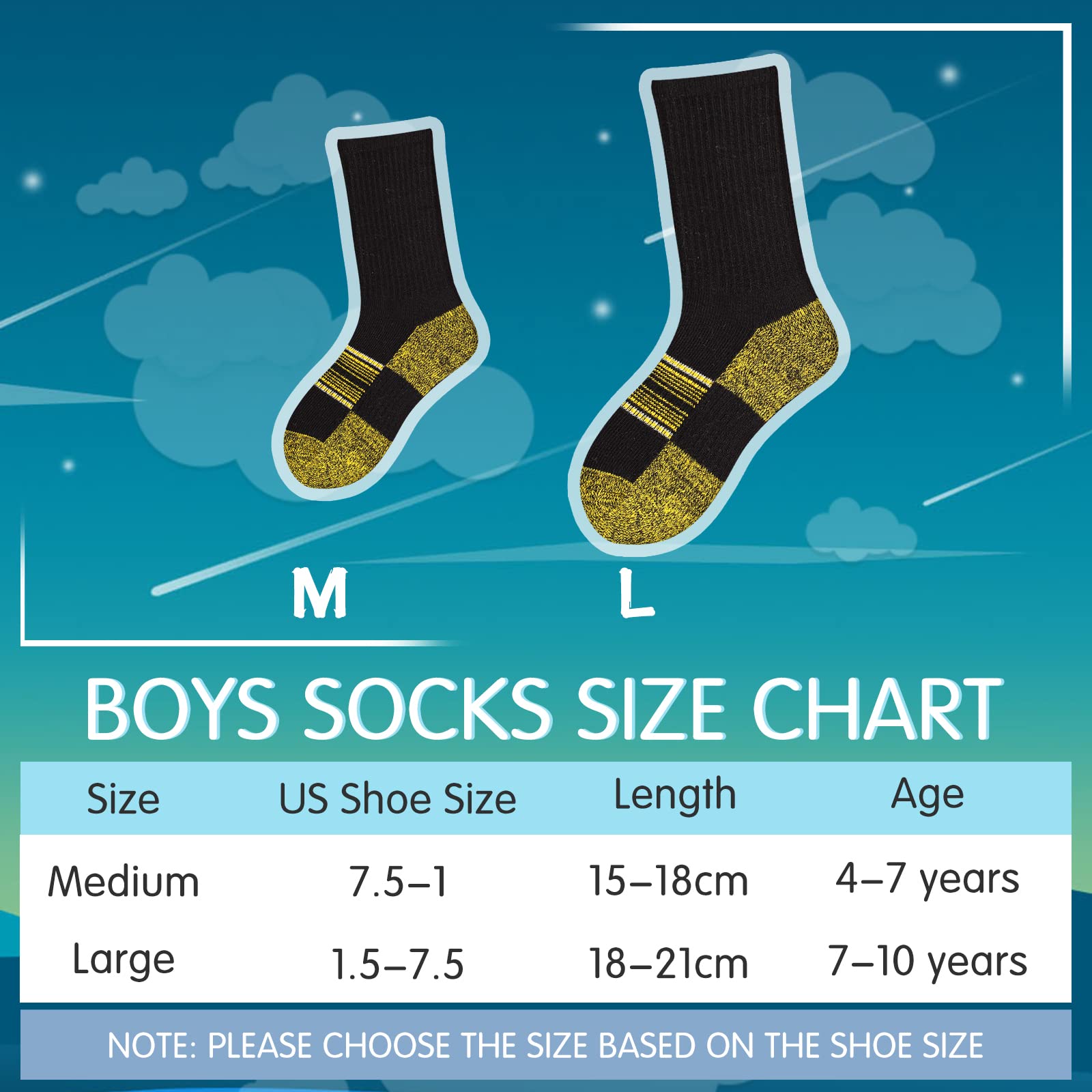 Comfoex Boys Crew Socks Athletic Long Cotton Socks For Kids 4-6 6-8 8-10 Years Old Half Cushioned Calf Socks 6 Pairs
