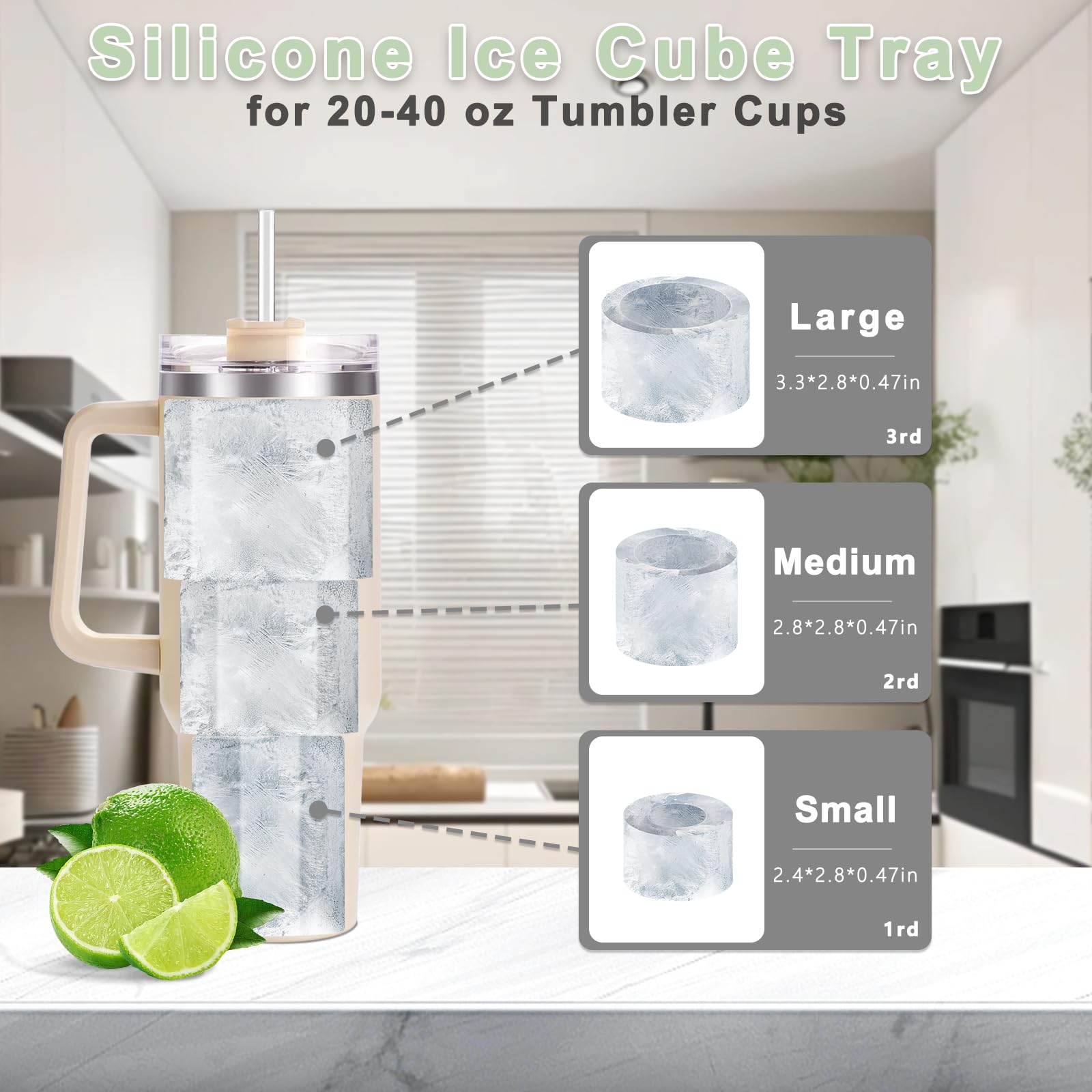 DOGITY Ice Cube Tray for Stanley Cup,Ice Molds for Stanley Cup Accessories,Silicone Ice Cube Molds with Lid and bin for Stanley 20oz 30oz 40oz Tumbler Cup,3 Sizes Silicone Ice Cube Mold for Ice Drink