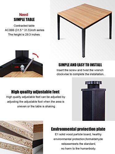 Need Small Square Dining Table- 31-1/2'' Sturdy and Heavy Duty Writing Desk for Small Spaces and Writing Table Desk, Teak Color Desktop & Black Frame AC3BB(8080) Breakroom Table