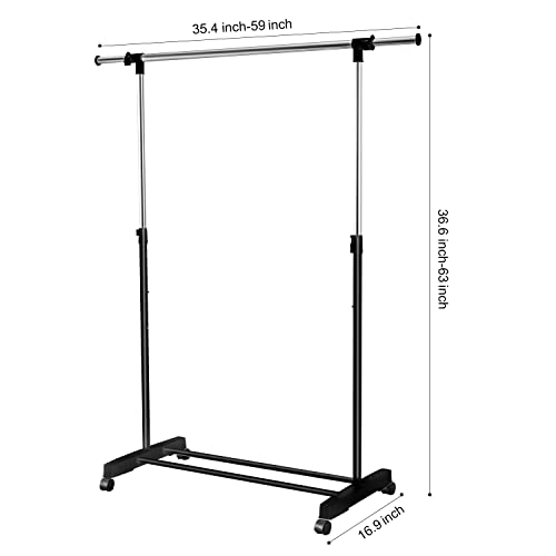 JZM Adjustable Clothes Garment Rack, Rolling Clothes Organizer on Wheels for Hanging Clothes with Bottom Shelves, Rolling Clothes Rack Portable Collapsible Commercial Garment for Entryway, Bedroom