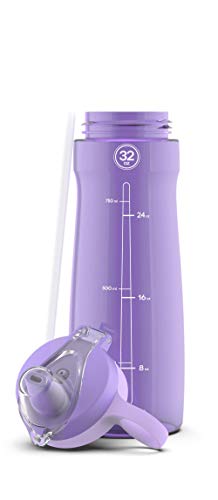 Pogo Plastic Water Bottle with Soft Straw Lid and Carry Handle, BPA Free, Dishwasher Safe, 18oz, Lilac