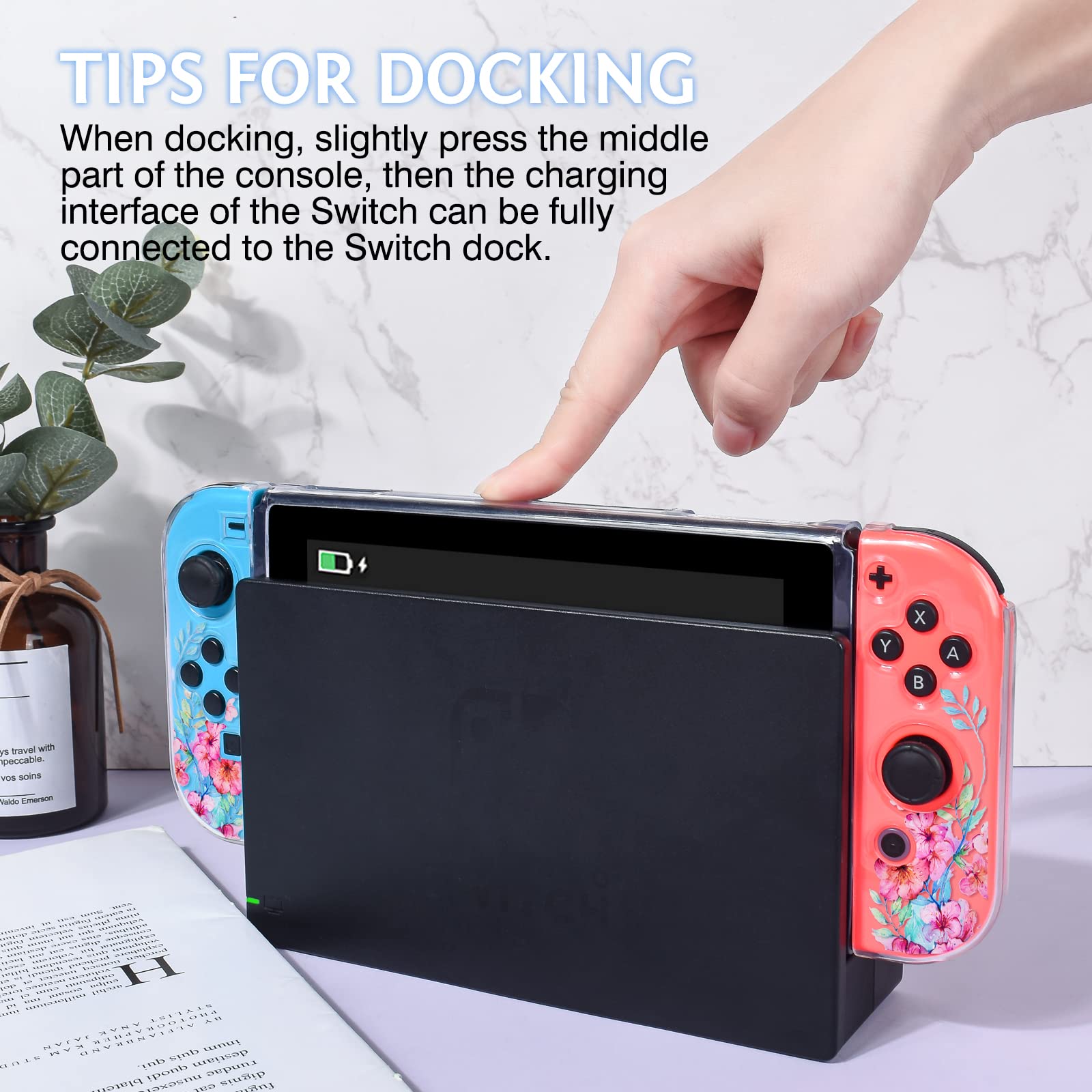 DLseego Sunflower Flower Floral Clear Yellow Switch Case 2017 Version Anti-Scratch Dockable Console Transparent TPU Shell Soft Shock-Absorption Joy Con Cover For Regular Switch