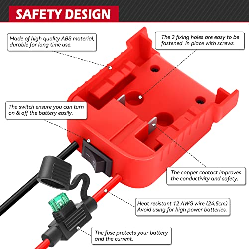 Ecarke 1 Pcs Upgrade for Power Wheels Adapter for Milwaukee M18 Battery 18v DIY Battery Dock Power Connector for RC Toy Car Truck 12 Gauge Robotic(with Wire Terminals & 30A Fuse & Switch)