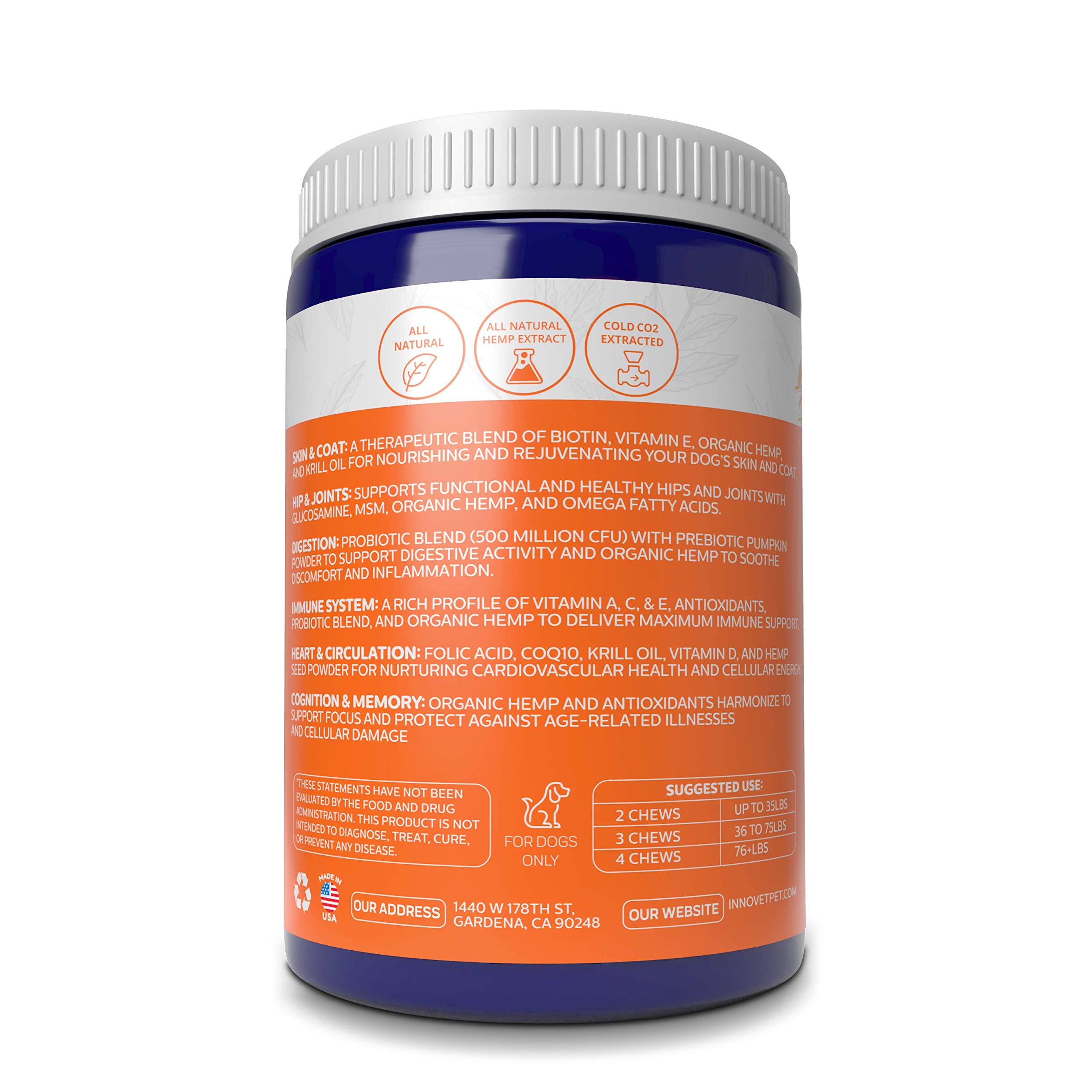Innovet Pet Advanced Dog Multivitamin Supplements - Probiotics, Calcium, Hemp Seed Powder & Glucosamine for Dogs - Omega 3-6-9 Supplements - Vitamins Supplements for Dog Anxiety Relief – Bacon Flavor