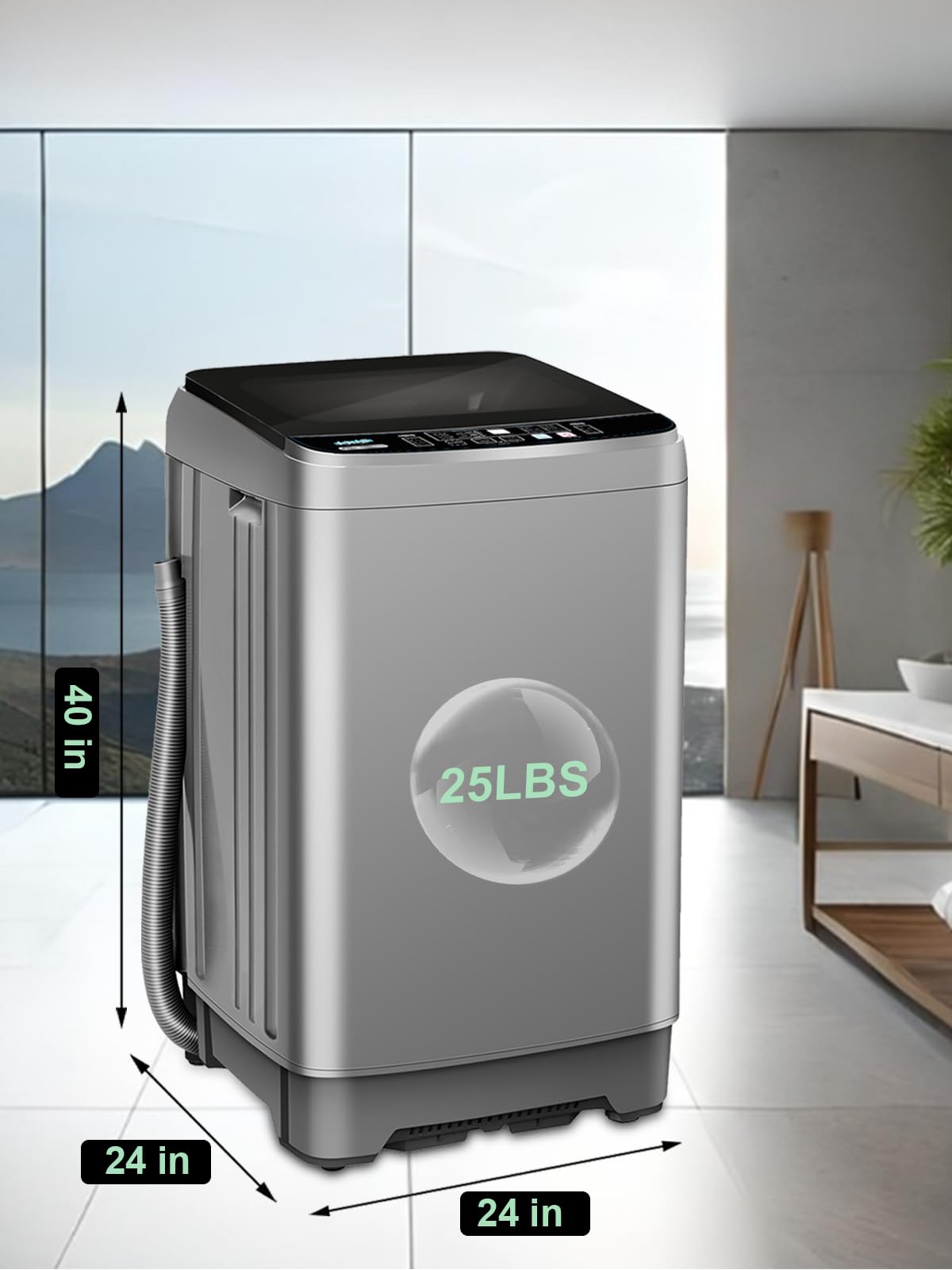 KRIB BLING 25 lbs Full Automatic Washing Machine with LED Display Compact Washing Machine with Drain Dump, 10 Wash Programs and 8 Water Levels Ideal for Dorms, Apartments, RV, Grey