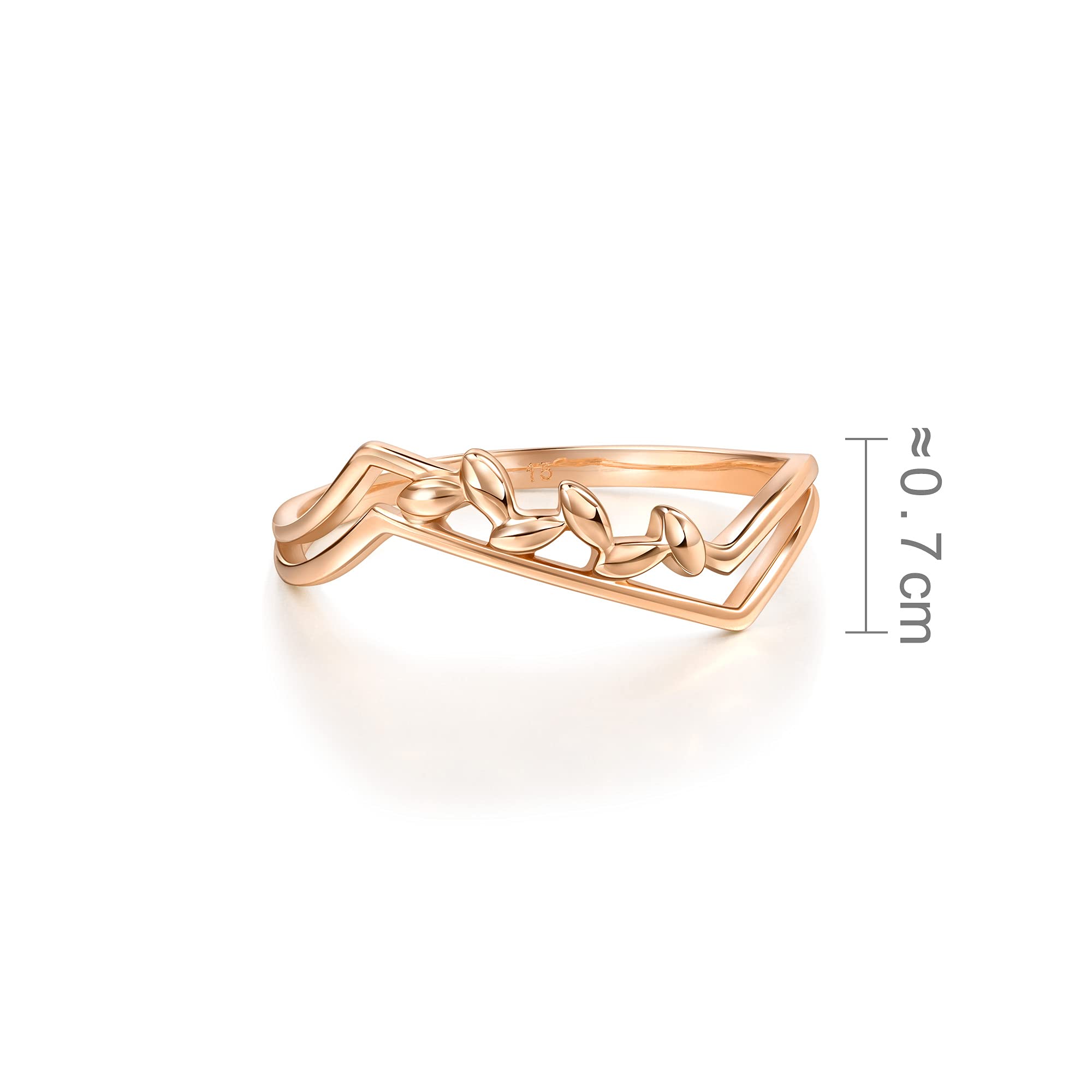 CHOW SANG SANG Delicate Gold 18K Rose Linear Waves with Cute Leaves Rings for Women 92787R (Our Size 17 / US 7.75)