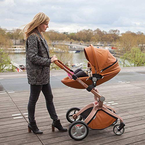 Hot Mom Baby Stroller: Baby Carriage with Adjustable Seat Height Angle and Four-Wheel Shock Absorption,Reversible,High Landscape and Fashional Pram (Brown-2)