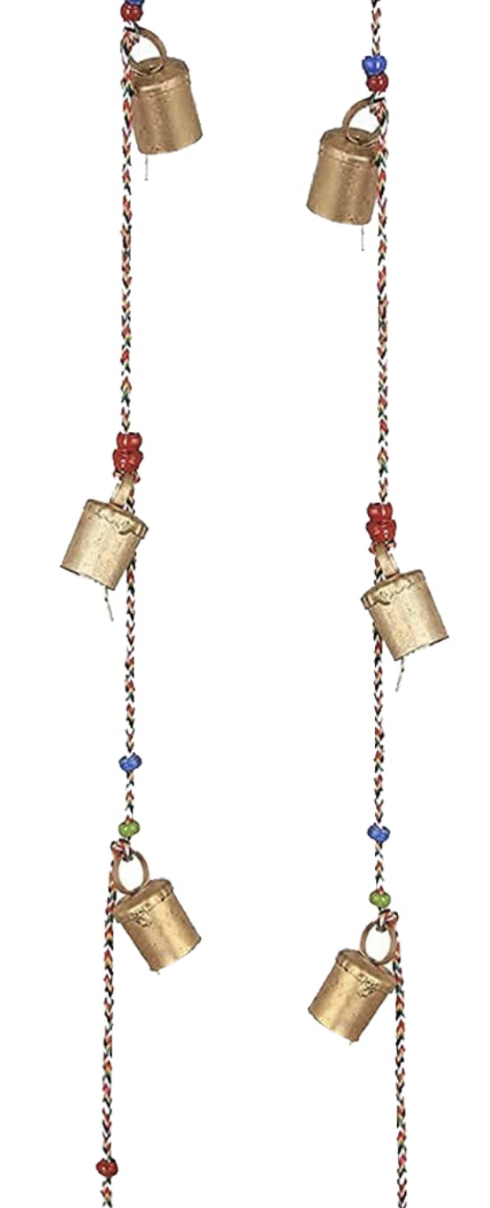 Set of 2 Rustic Vintage bell for Home Wall Christmas New Year decor decoration Garden - 5 handmade bells in a string with beads. Wind Chime Bell Chime Cow Cat Cattle bells Gifting