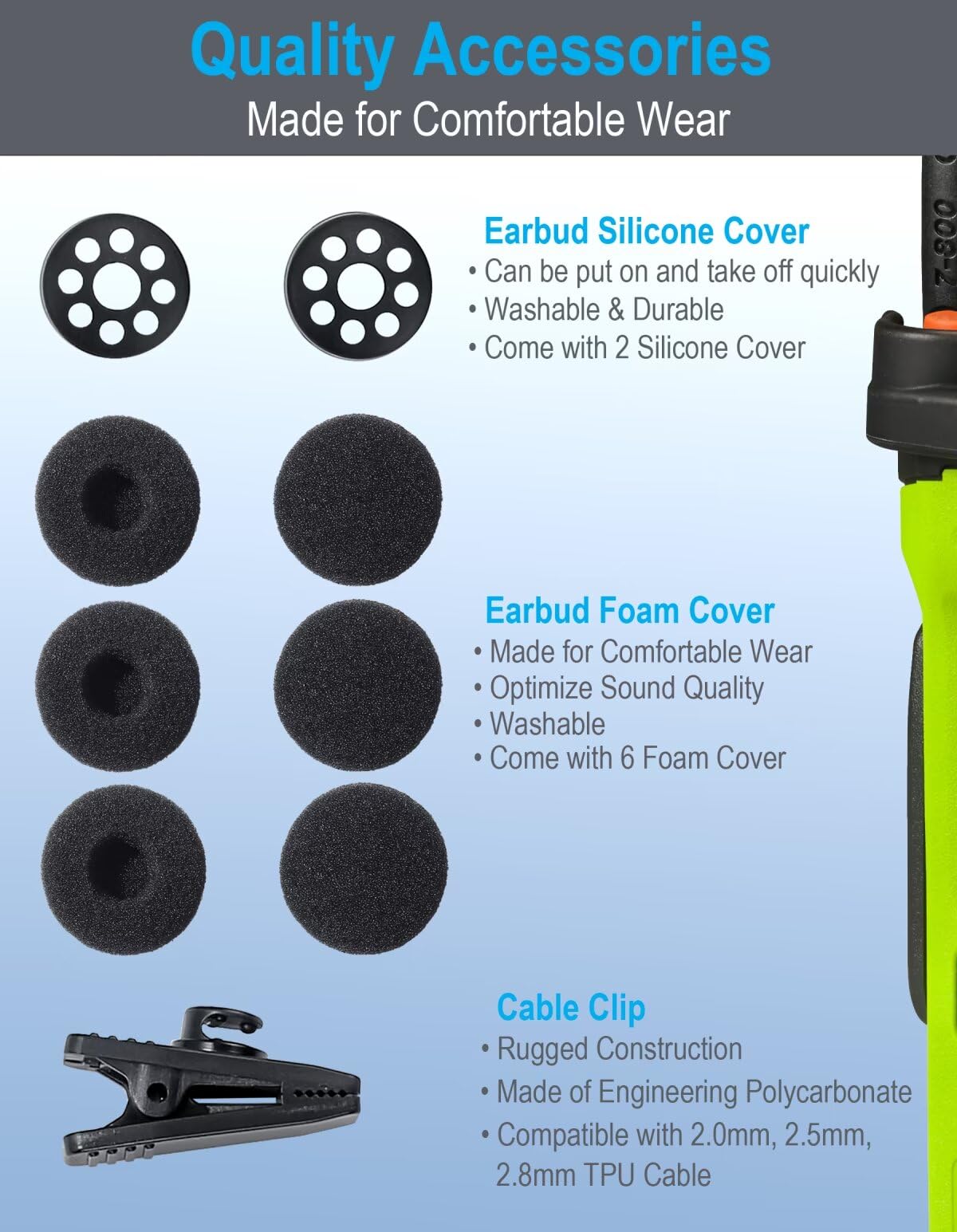 commountain Walkie Talkies Earpiece with Mic Compatible for Baofeng Radio BF-F8HP UV-82 UV-82HP UV-82C UV-5R UV-5X3 and Kenwood TK NX SAMCOM BTECH Retevis Radios, G-Shape Earhook Headset, 2 Pin Style