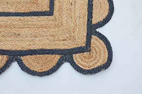 Gautam International Scallop Pattern Jute Bohemian Area Rug (2'x3', Navy)