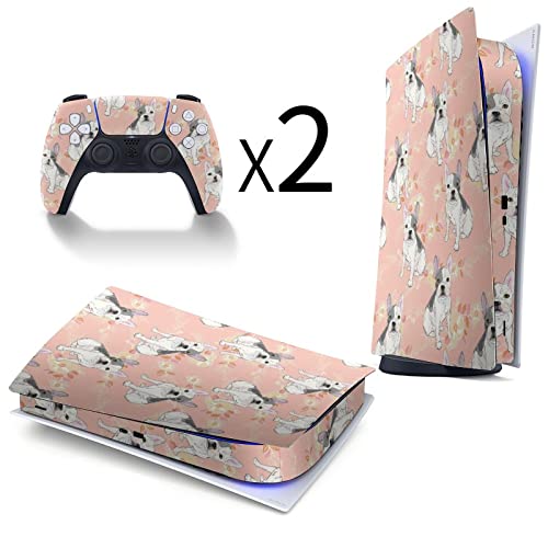 Dog French Bulldog Heart Sunglasses Glasses Full Protective Skin Cover Design Wrap Decal Sticker Compatible with PS5 Digital Edition Console and Controller