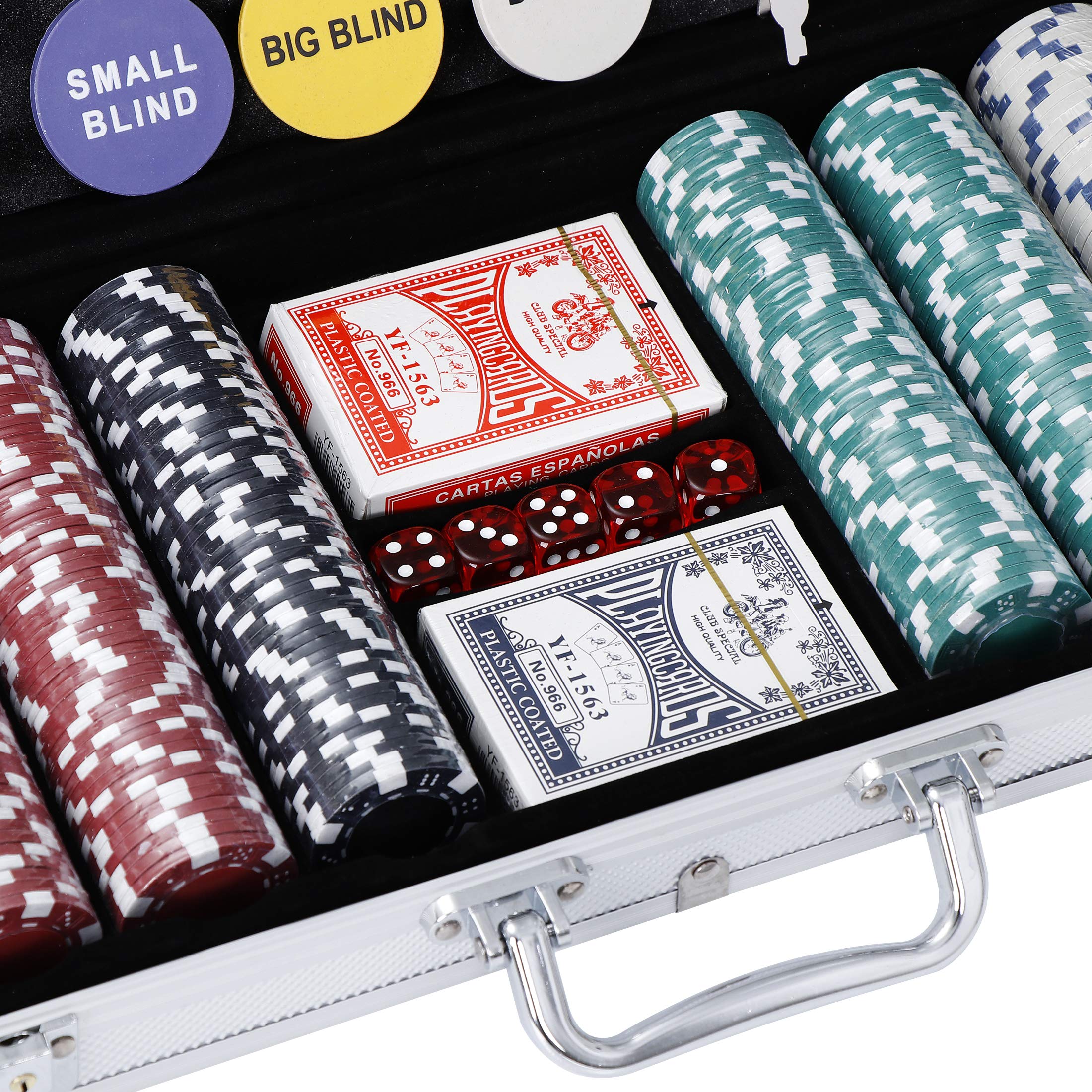 Smartxchoices 500 PCS Poker Chip Set 11.5 Gram Dice Style Clay Casino Poker Chips w/Aluminum Case Cards Dices Blind Button for Texas Holdem Blackjack Gambling