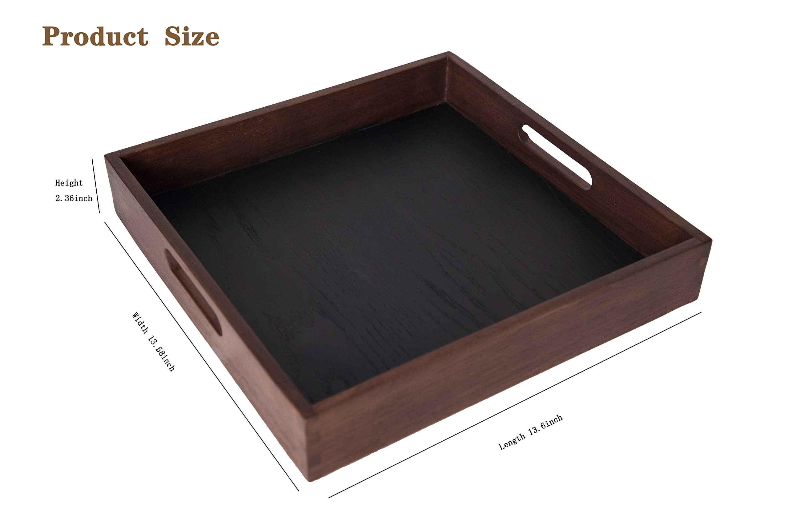 CRAZYWOOD 13.6x13.6 Inches Walnut with Carry Handle Black Ottoman Tray Serve Tea Coffee or Breakfast in Bed Classic Wooden Decorative Serving Tray Decorative Serving Tray