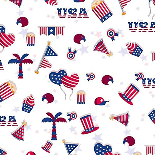 Texco Inc 100% Combed Quilting Prints Craft Cotton Apparel Home/DIY Fabric, White Blue Red #394 2 Yards