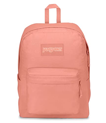 JanSport Superbreak Plus FX Backpack - Work, Travel, or Laptop Bookbag with Water Bottle Pocket, Happy And Sad Pink