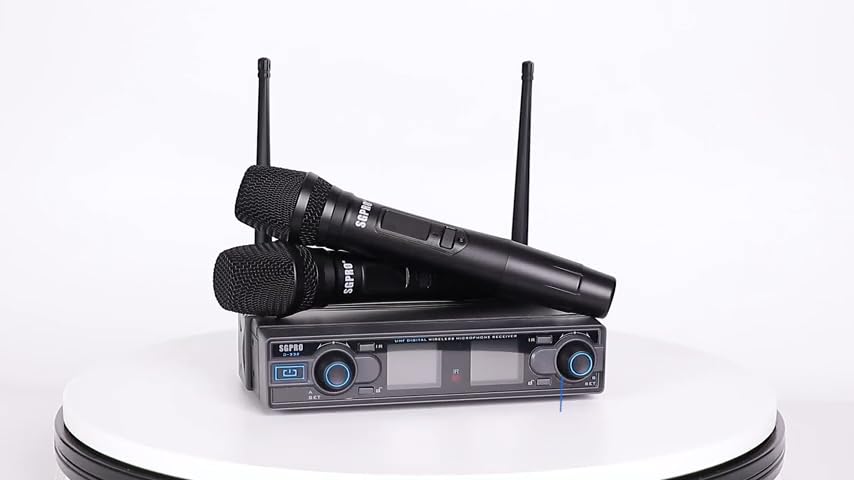 SGPRO Dual Handheld Wireless Microphone System 262Feet 90 Preset UHF Frequencies, Bodypack, Head-Worn & Lavalier Mics for Live Performance, Karaoke, DJ, Church, Classroom & PA Systems (D-332HH)