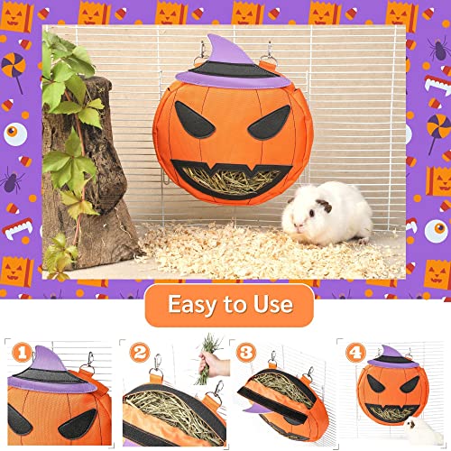 JanYoo Warm Bunny Bed for Rabbits Outdoor Cage & Rabbit Hay Feeder Halloween