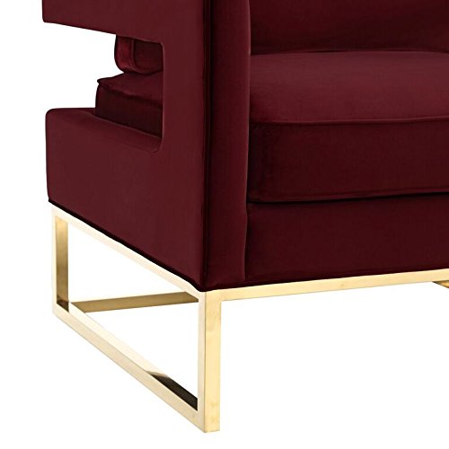 TOV Furniture The Avery Collection Modern Style Living Room Den Leather Upholstered Armchair with Gold Legs, Maroon