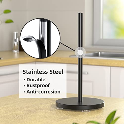 Paper Towel Holder Countertop with Suction Cups Base for One-Handed Operation, Free-Standing Paper Towel Roll Dispenser, Paper Towel Stand Suitable for Kitchen, Bathroom, Pantry, RV