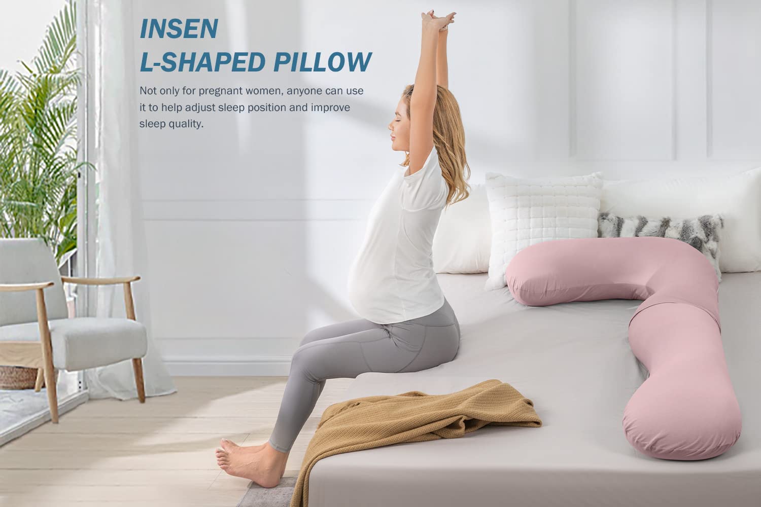 INSEN Pregnancy Pillow for Sleeping,Maternity Body Pillow for Pregnancy Women,Pregnancy Support Pillow for Back, Hip Pain,Grey