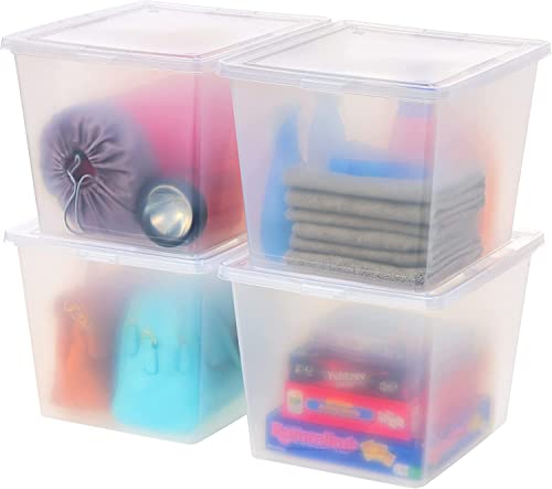 IRIS USA 36 Quart Plastic Storage Bin Tote Organizing Container with Latching Lid, Stackable and Nestable, Clear, 4 Pack