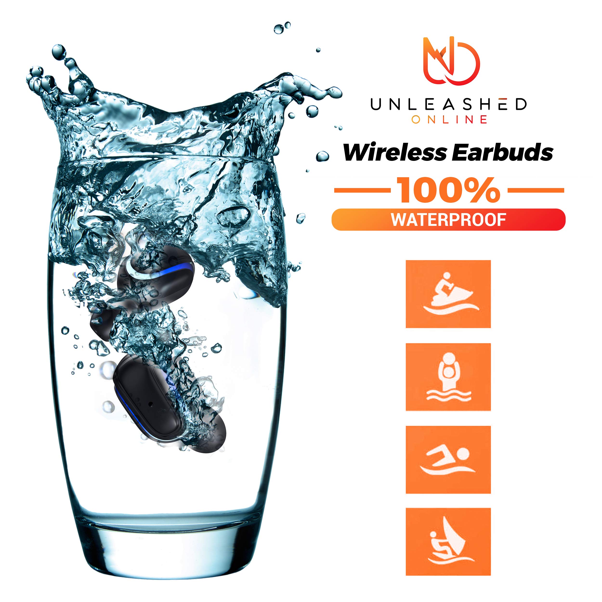 Compact Wireless Bluetooth 5.1 Noise Canceling Earbuds IPX7 Waterproof True Stereo Headphones 36 Hr Playtime Charging Case (with Built in Phone Charging Feature) in Ear Microphone for Sports Work Play