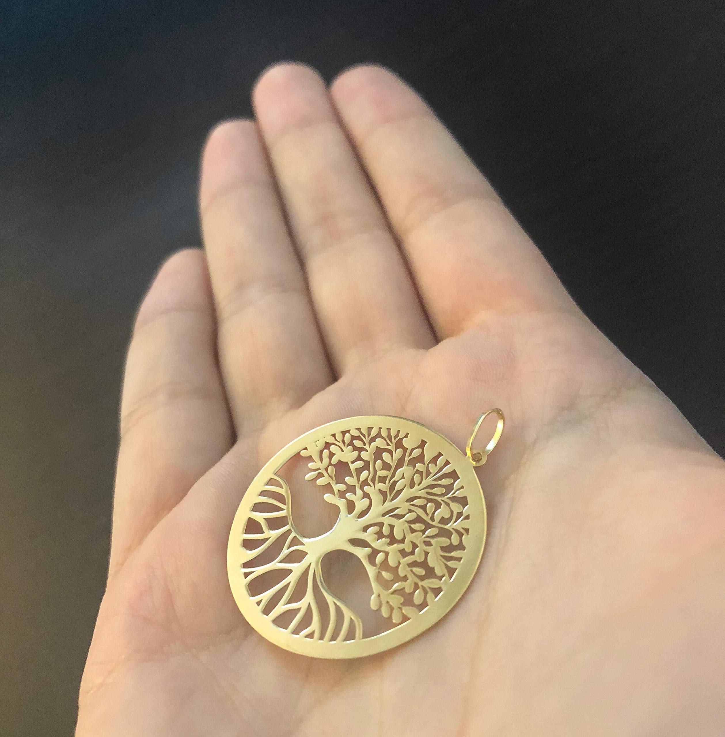 Carol Jewelry 14k Solid Yellow Gold Tree of Life Round Pendant for Necklace (30 mm)