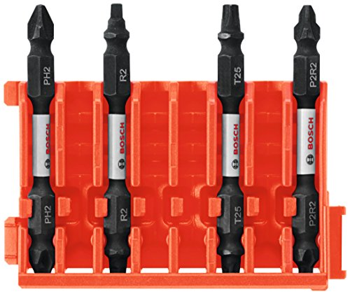 BOSCH CCSDEV2504 4-Piece Assorted Set 2-1/2 In. Impact Tough Phillips, Square, and Torx Double-Ended Bits with Clip for Custom Case System