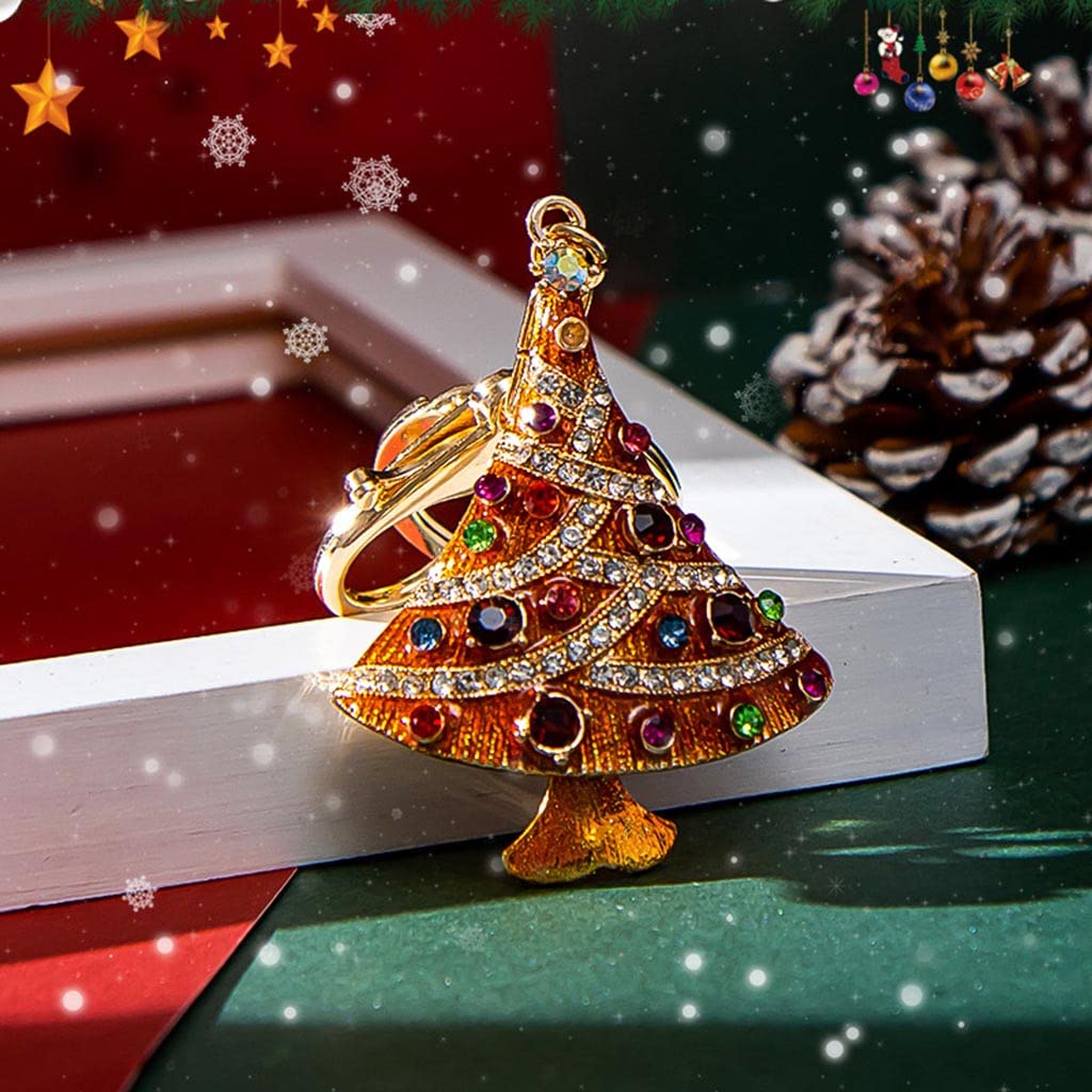 Christmas Decorations, Christmas Tree Keychain Keyring Crystal Rhinestone Car Hanging Pendant Sparkling Key Ring Purse Bag Charm Chains New Year Gift Ornaments