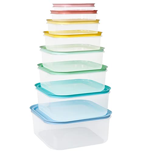 shopwithgreen Plastic Storage Bowls with Lids, Rapid-Access Kitchen Bowls Food Storage, Nest Stackable Space-Save Design, Dishwasher & Microwave & Freezer Safe, Multi-Color, 8 Pack