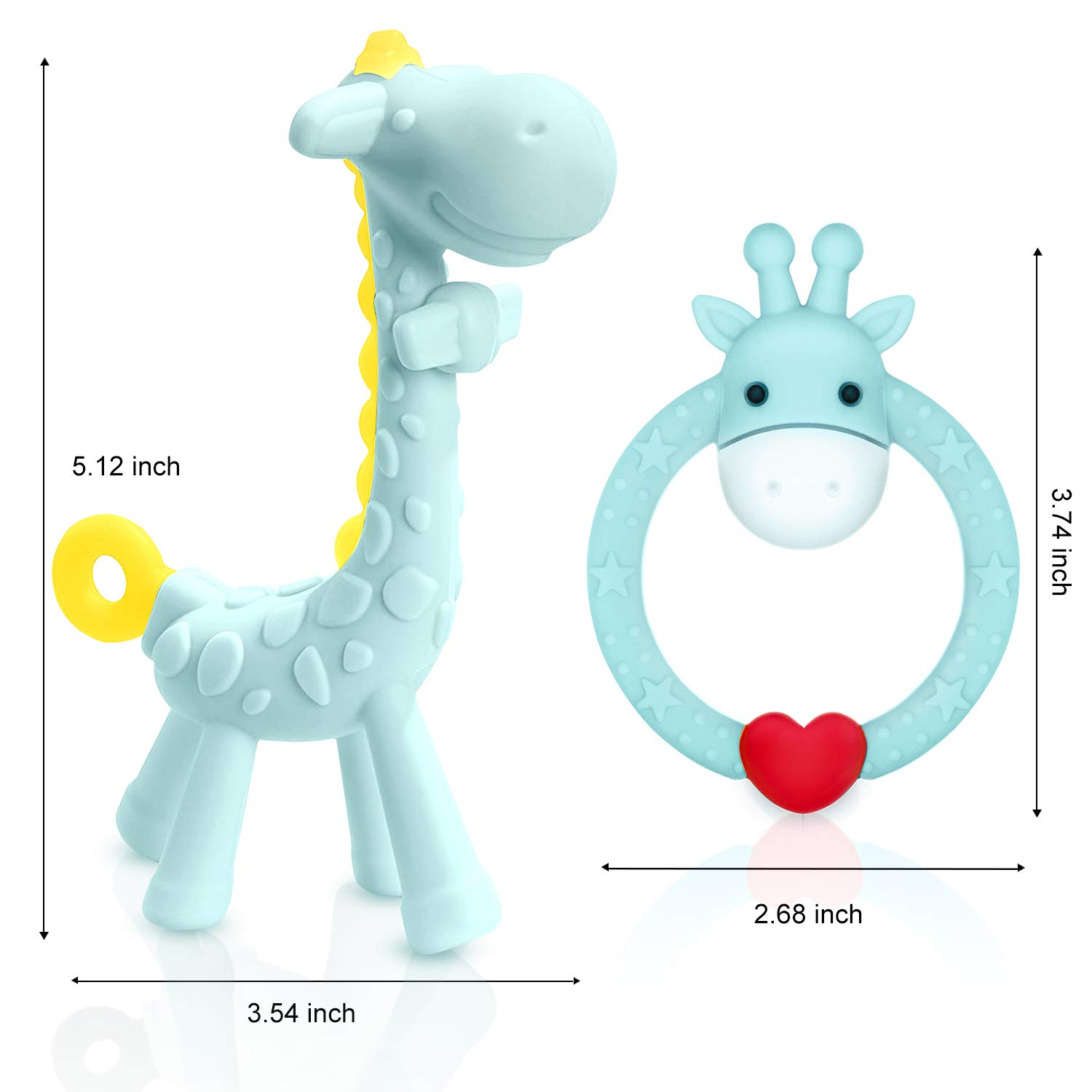 SHARE&CARE BPA Free Silicone Giraffe Baby Teether Toy with Storage Case, for 3 Months Above Infant Sore Gums Pain Relief and Baby Shower, Baby Teething Toys (Blue)