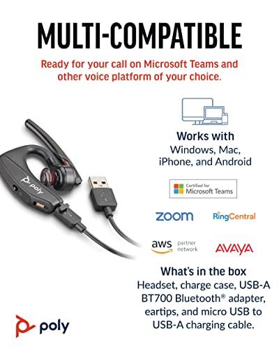 Poly Voyager 5200 UC Wireless Headset & Charging Case (Plantronics) - Single-Ear Bluetooth Headset w/Noise-Canceling Mic - Connect Mobile/Mac/PC via Bluetooth - Works w/Teams, Zoom - Amazon Exclusive