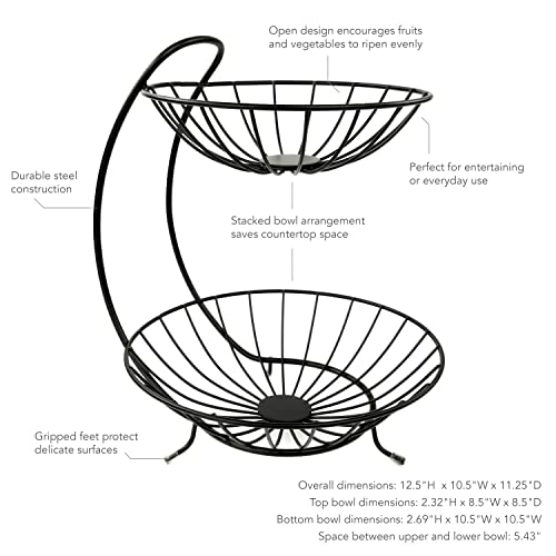 Spectrum Diversified Yumi Arched 2-Tier Server Stacked Bowls, Dining Table & Kitchen Counter Organizer, Modern Fruit Basket Stand, Black