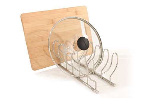 Spectrum Diversified Euro Kitchen Lid Organizer for Plates, Cutting Boards Bakeware, Cooling Racks, Pots & Pans, Serving Trays, and Reusable Containers, Satin Nickel