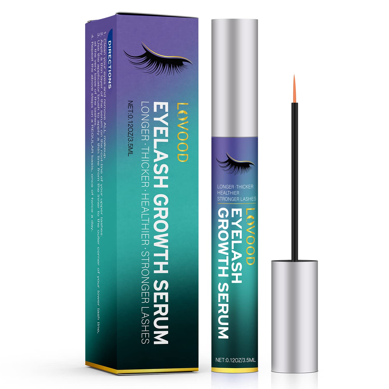 LOVOOD Premium Eyelash Growth Serum Booster, Lash & Eyebrow Enhancer Serum with Biotin & Natural Growth Peptides, Promotes Long Thick Lashes and Brows Irritation Free