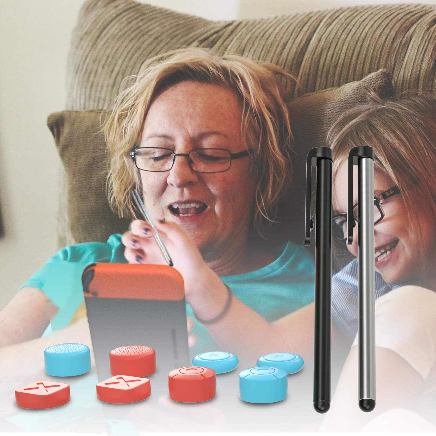 Stylus Kit for Nintendo Switch, 2 Stylus for Switch and 6 Thumb Grip Caps