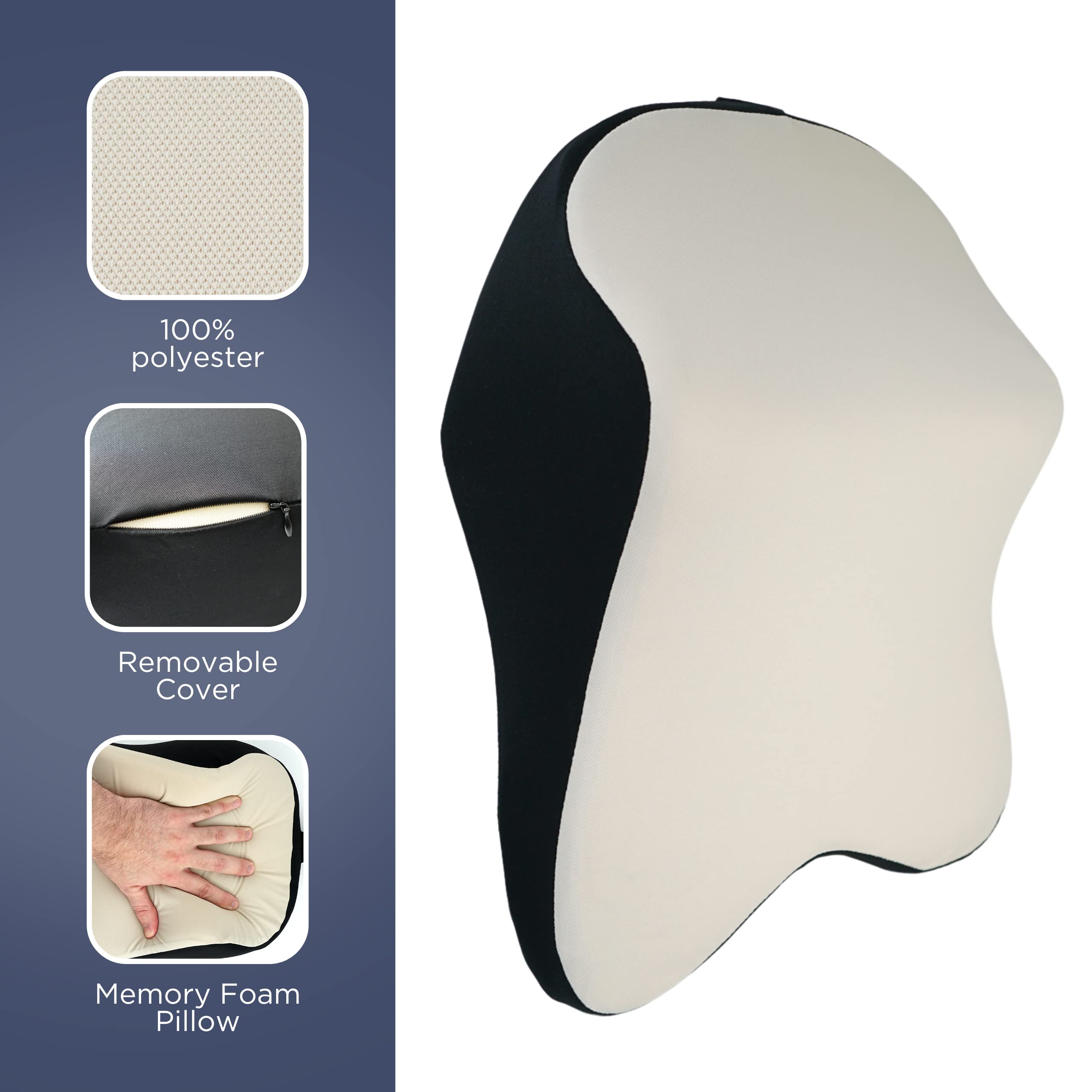 Car Neck Pillow β 100% Memory Foam - Ergonomic Neck Support Car Pillow for Driving Seat β Washable Cover β Car Headrest Pillow Cushion - Travel Pillows - Universal Fit (Cream White, Standard)