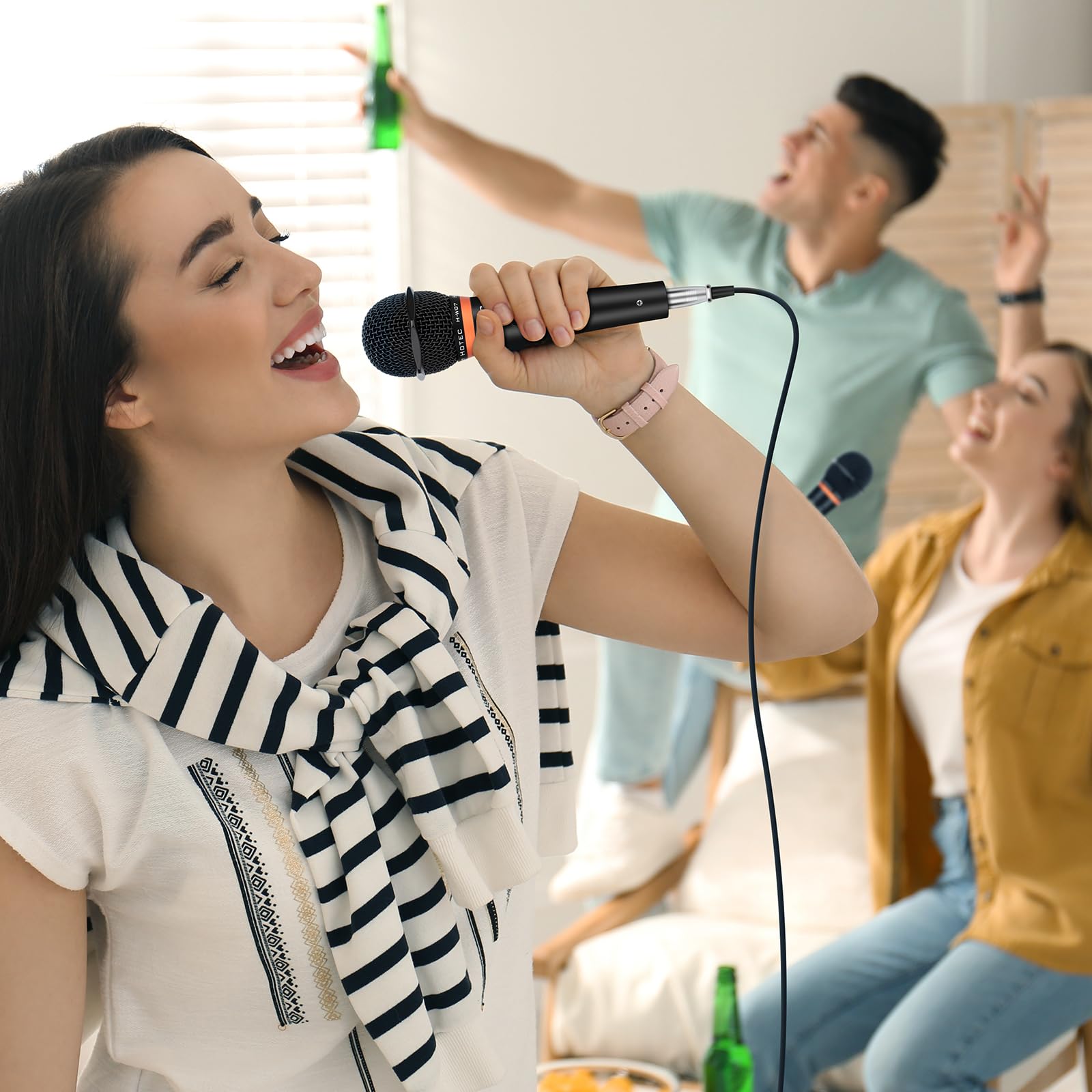 HOTEC Premium Vocal Dynamic Handheld Microphone with 19ft Detachable XLR Cable and ON/Off Switch (Metal Black) (H-W07)