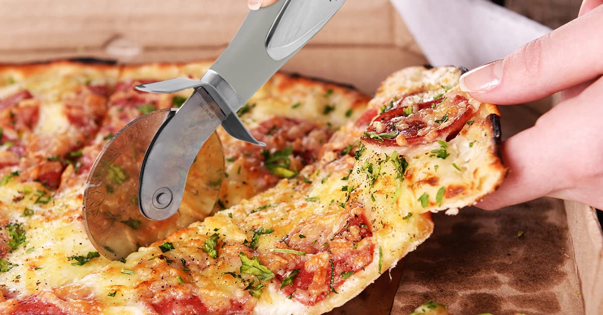 Zulay Kitchen Large Pizza Cutter Wheel - Premium Stainless Steel Pizza Slicer - Easy To Clean & Cut Pizza Wheel - Super Sharp, Non-Slip Handle & Dishwasher Friendly - Gray