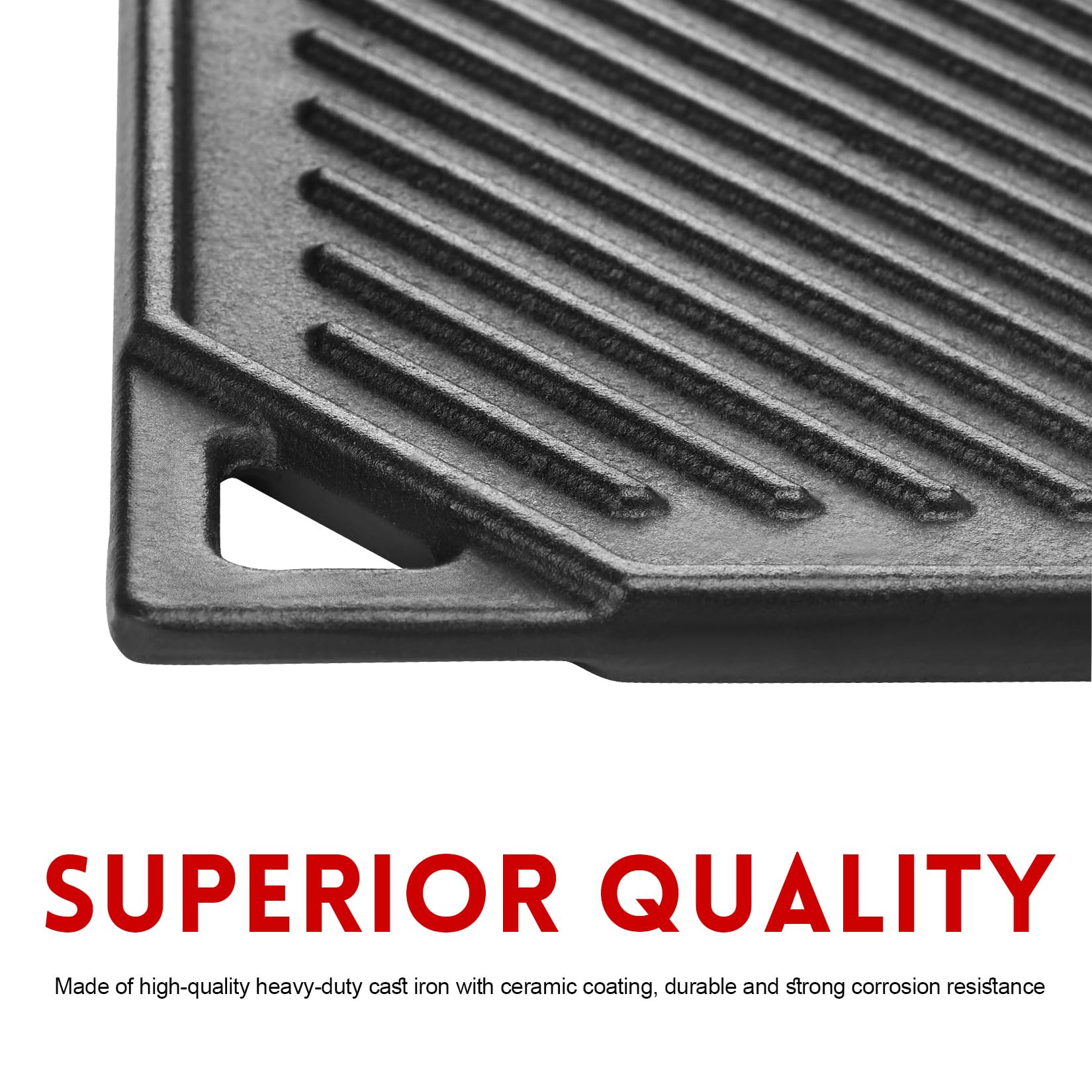 GGC Cast Iron Griddle, Reversible Flat Top Griddle for Gas Grills, Stove Tops, and Outdoor Cooking, 16.5 x 9.5 Baking Flat and Ribbed Griddle Plate for Family Cooking